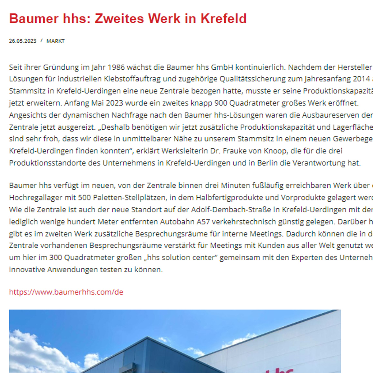Mitteilung - Baumer hhs GmbH